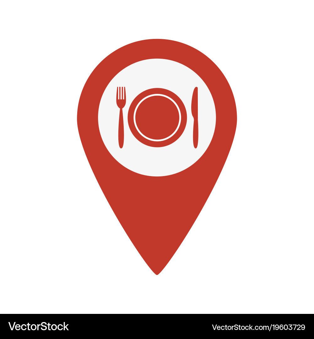 Map marker location with fork plate and knife Vector Image