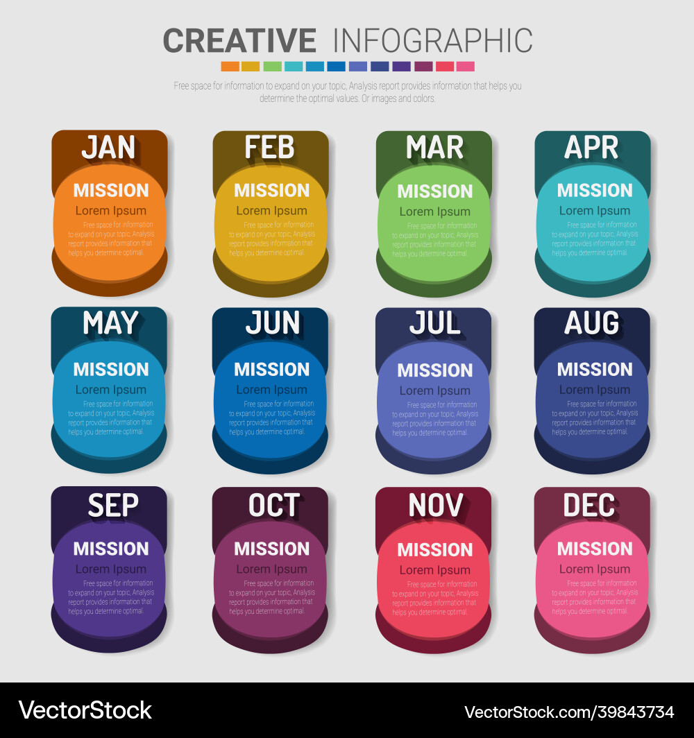 Presentation template for 12 months Royalty Free Vector