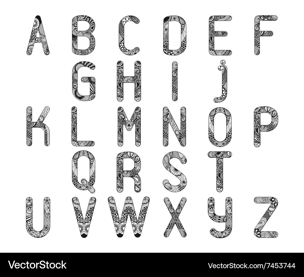 Entangle stylized alphabet lace letters Royalty Free Vector