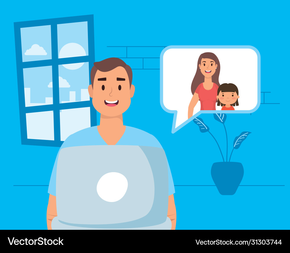Man using laptop to communicate and stay home Vector Image