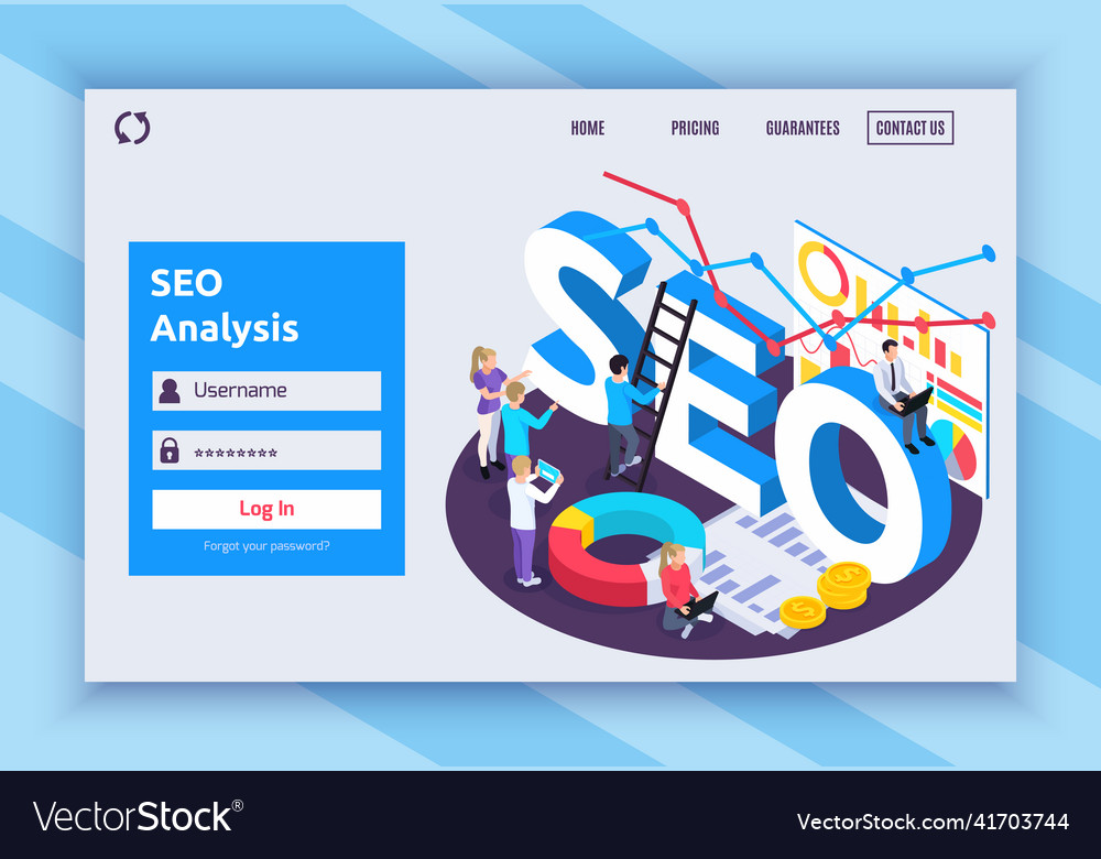 Seo isometric page design Royalty Free Vector Image