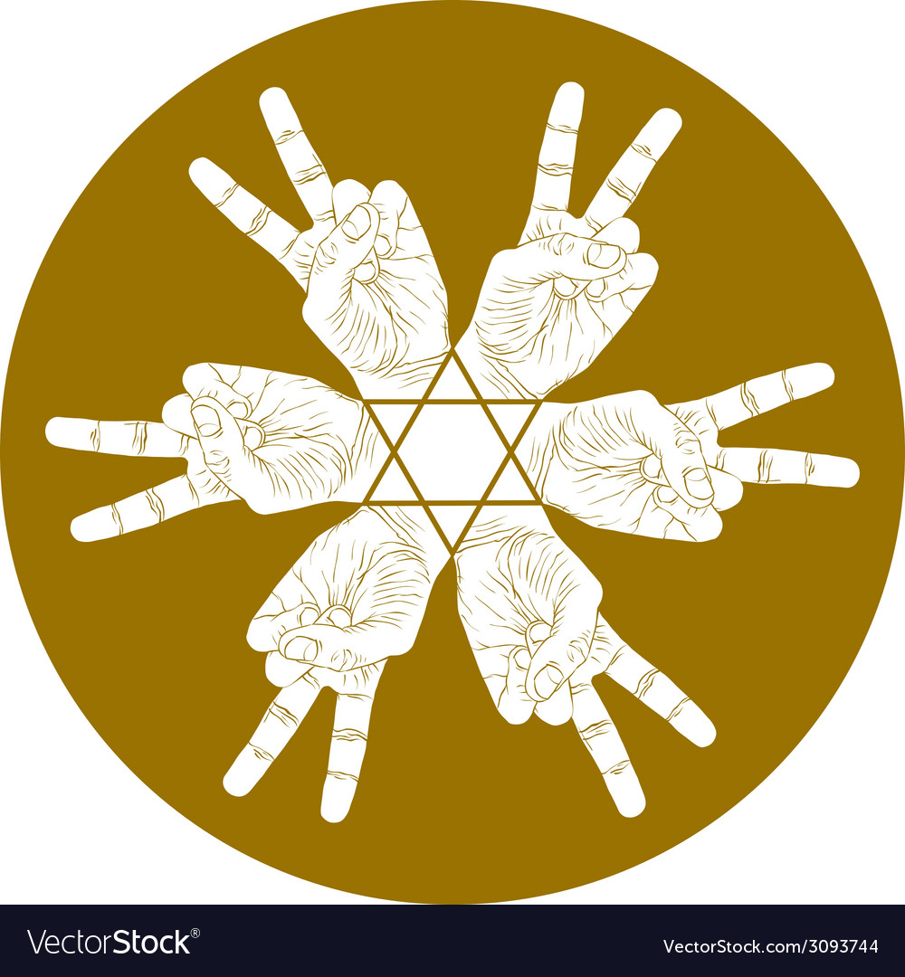 Six victory hands abstract symbol with hexagonal Vector Image Six victory hands abstract symbol with hexagonal Vector Image