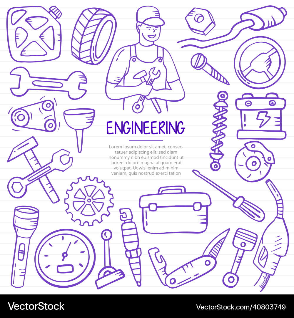 Mechanic doodle hand drawn with outline style Vector Image