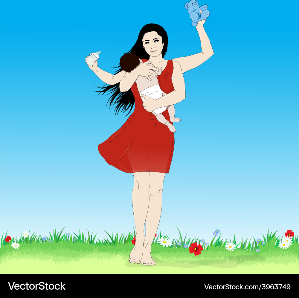 Multitasking super mother Royalty Free Vector Image