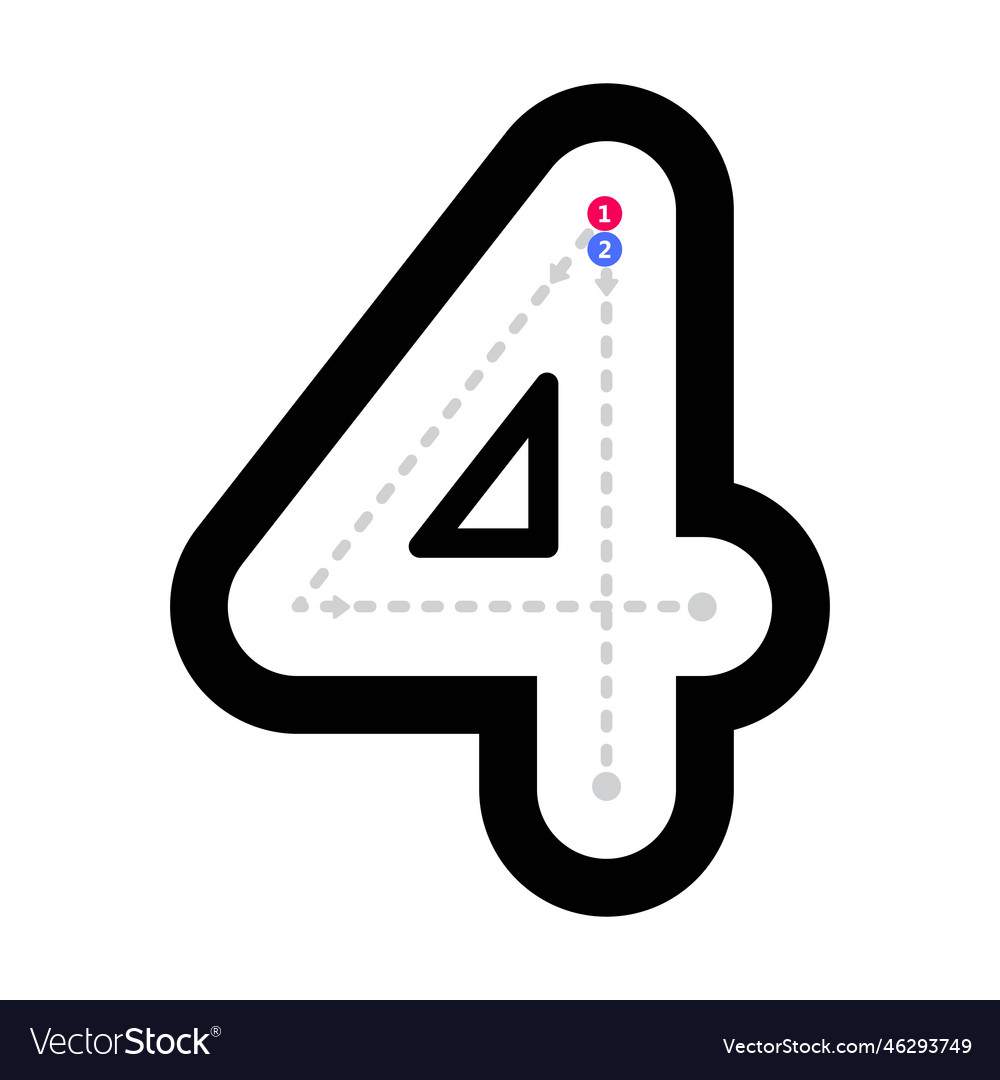Tracing number 4 prewriting dotted line math Vector Image Tracing number 4 prewriting dotted line math Vector Image
