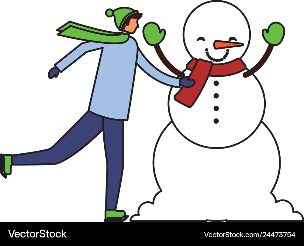 Man with winter clothes and snowman Royalty Free Vector