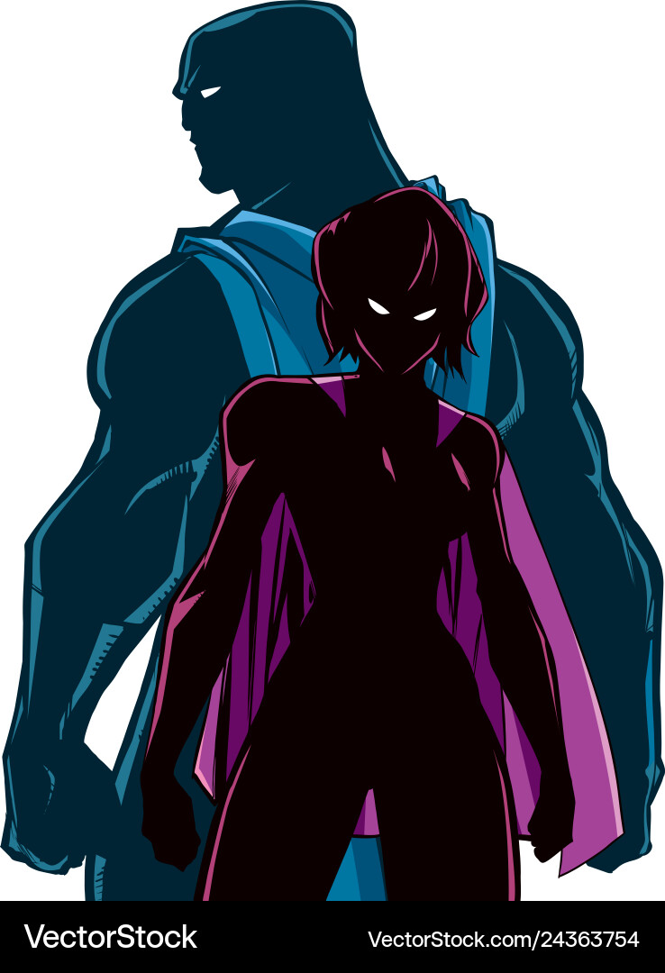 Superhero couple back to back silhouette Vector Image