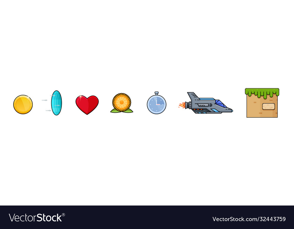 2d platform objects elements bonuses in 8-bit Vector Image