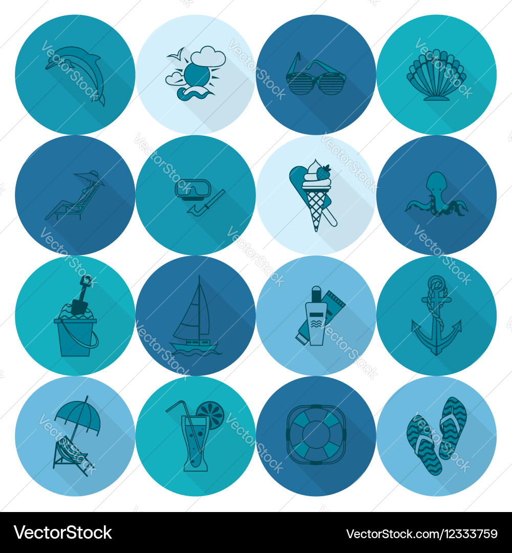 Summer and beach simple flat icons Royalty Free Vector Image
