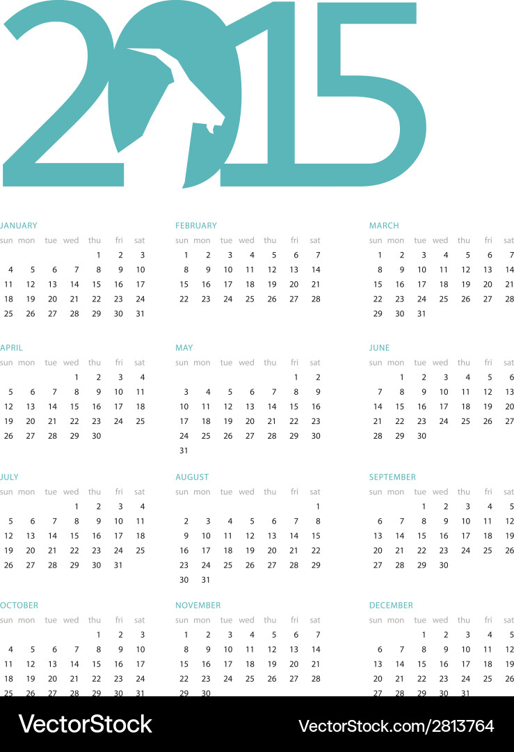 Calendar for 2015 with a blue heading Royalty Free Vector