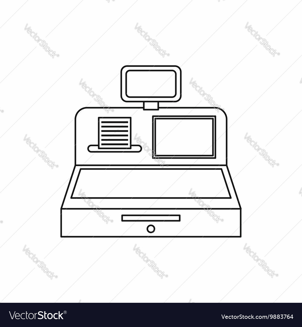 Cash register with drawer icon outline style Vector Image Cash register with drawer icon outline style Vector Image