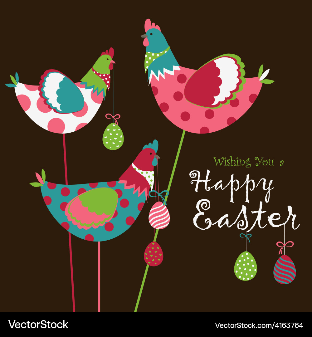 Easter chicken with eggs Royalty Free Vector Image