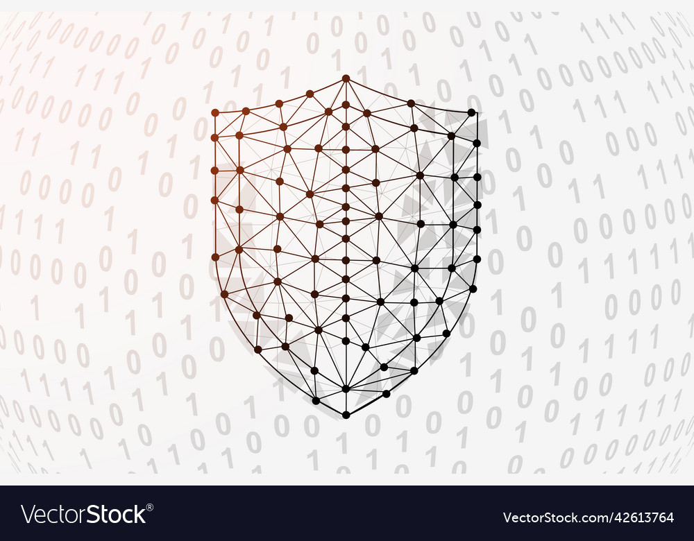 Shield 3d low poly symbol with binary code Vector Image