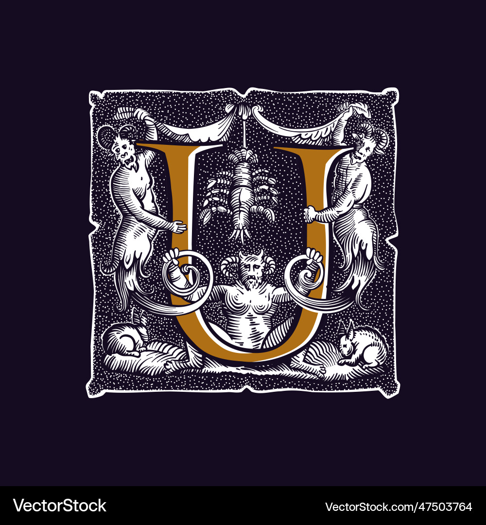 Witchcraft letter u logo gothic medieval initial Vector Image