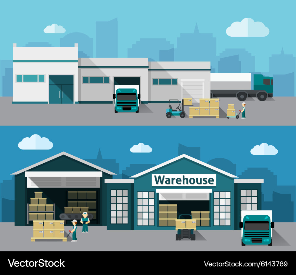 Warehouse Flat Banner Set Royalty Free Vector Image
