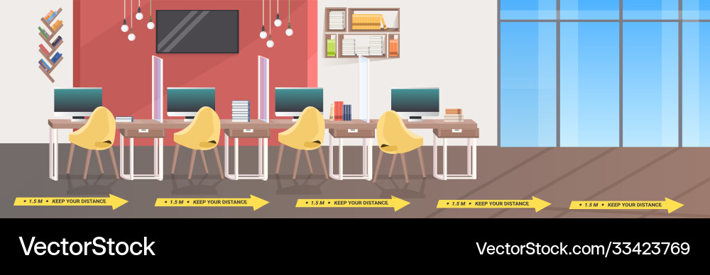 Workplace desks with yellow arrows signs Vector Image