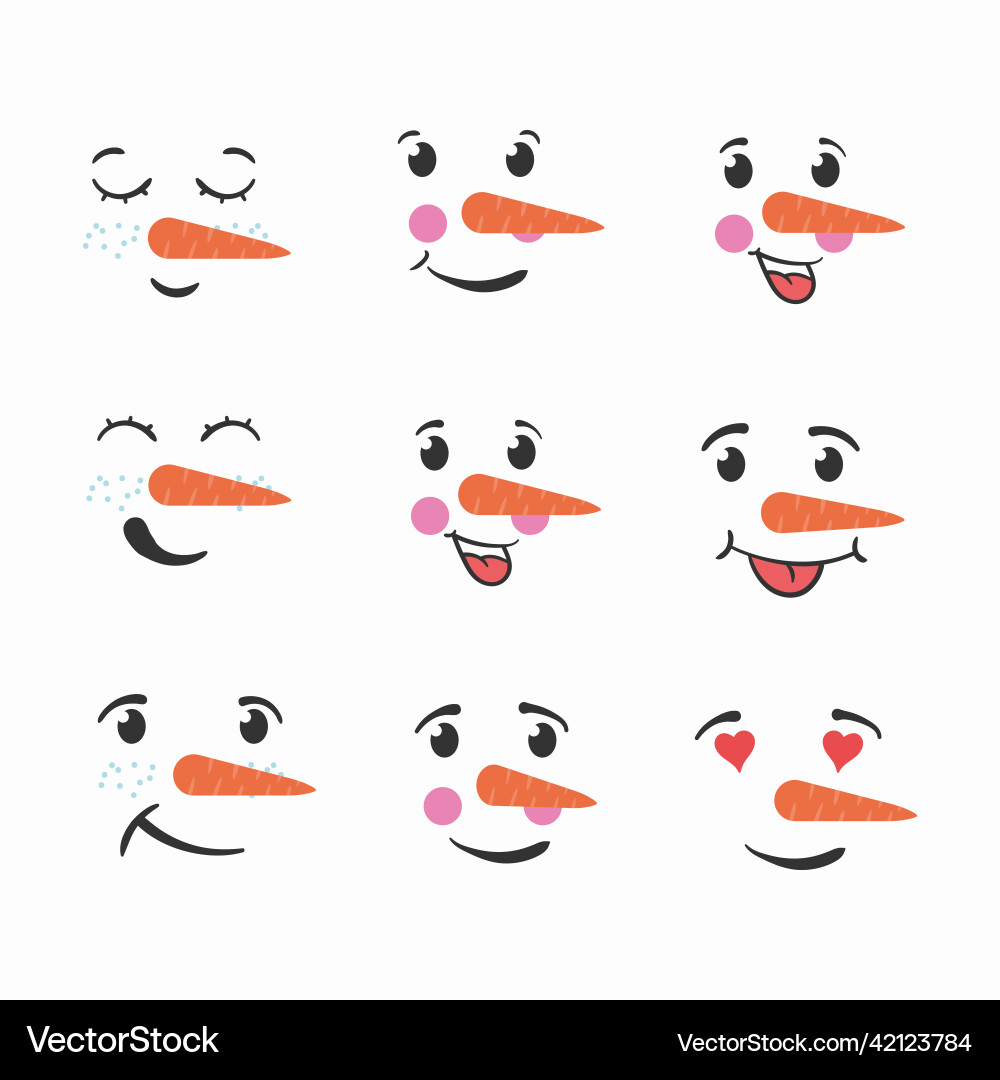 Christmas snowman faces winter hand drawn doodle Vector Image