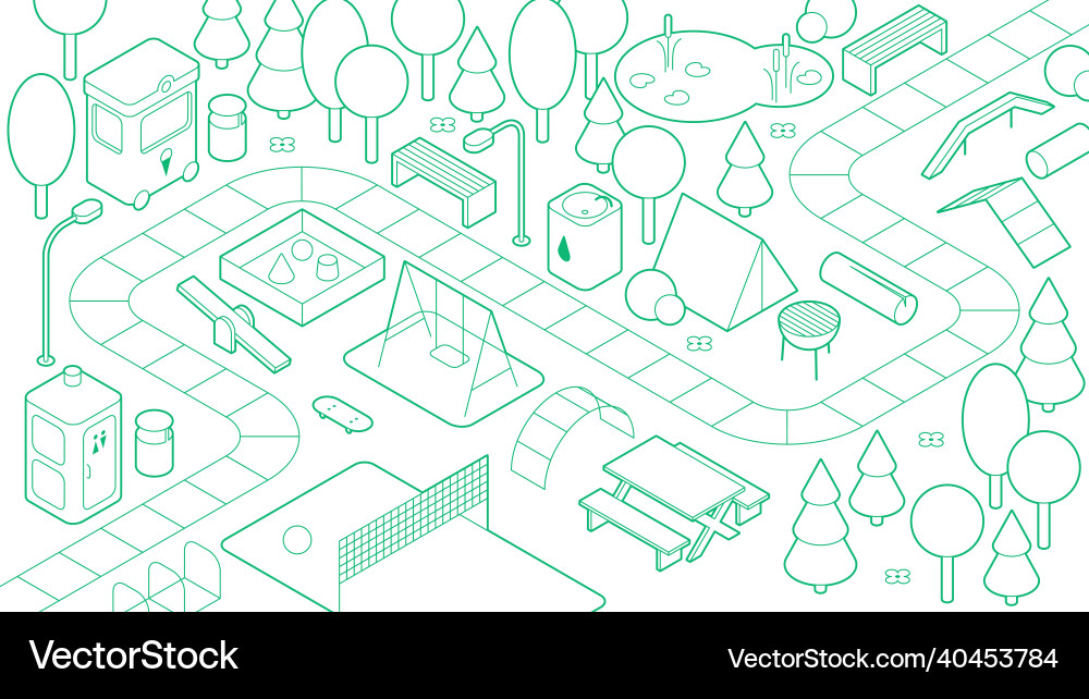Isometric park outline Royalty Free Vector Image