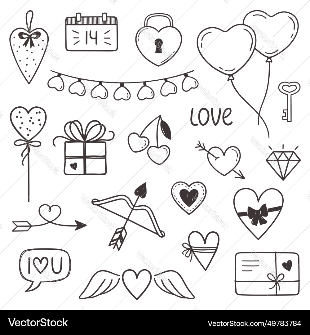 Valentines day love doodles set Royalty Free Vector Image