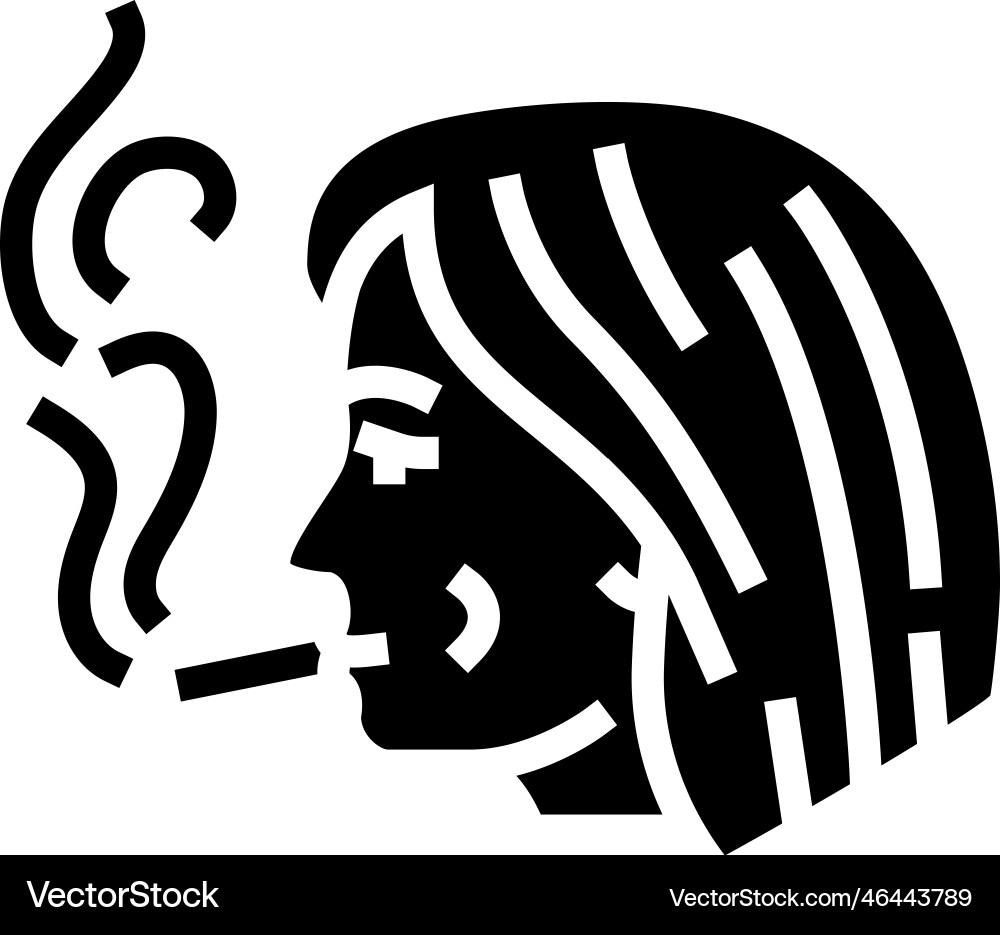 Female smoking cigarette glyph icon Royalty Free Vector