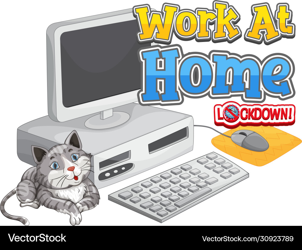 Font design for work from home with cat and Vector Image