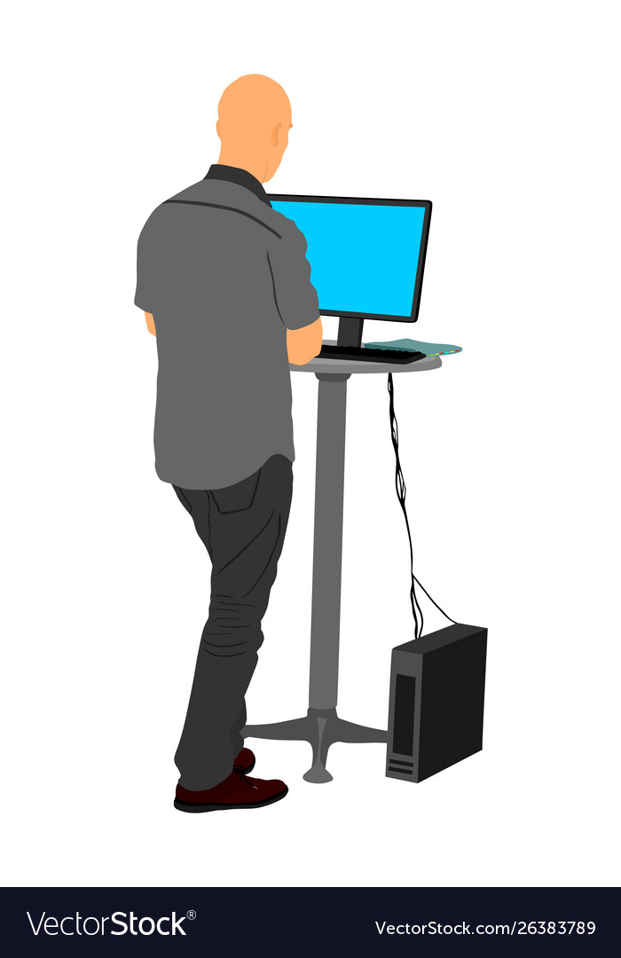 Man standing and working on computer it worker Vector Image