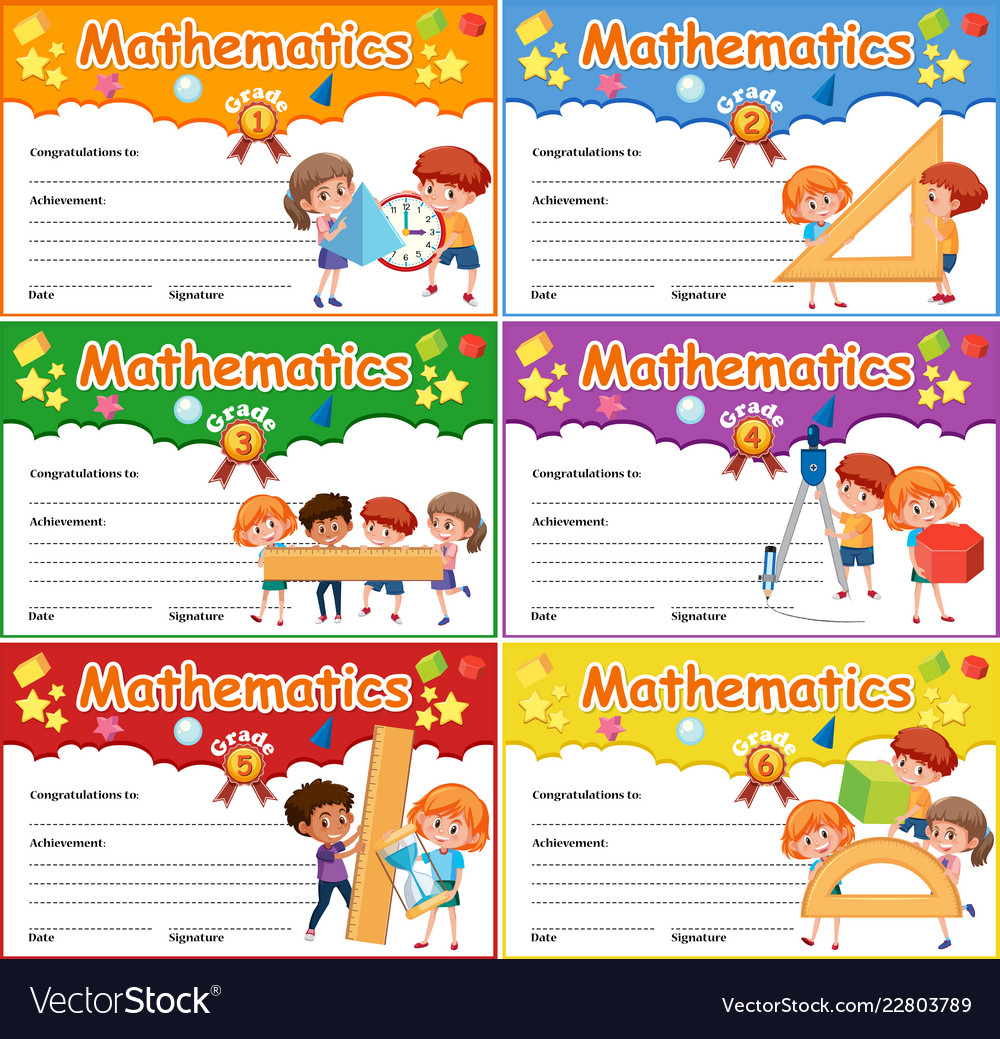 Set mathematics certificate Royalty Free Vector Image