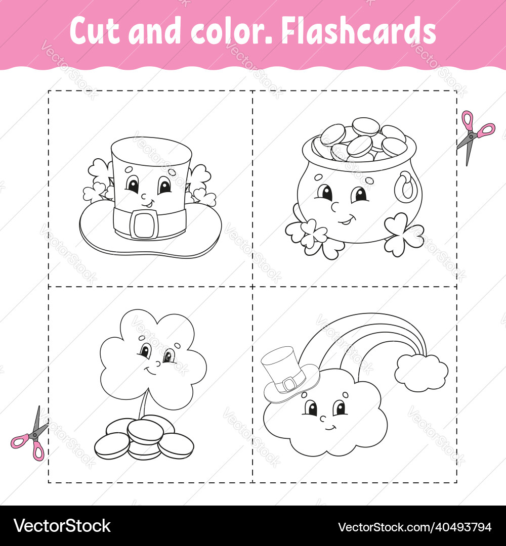 Cut and color flashcard set coloring book Vector Image