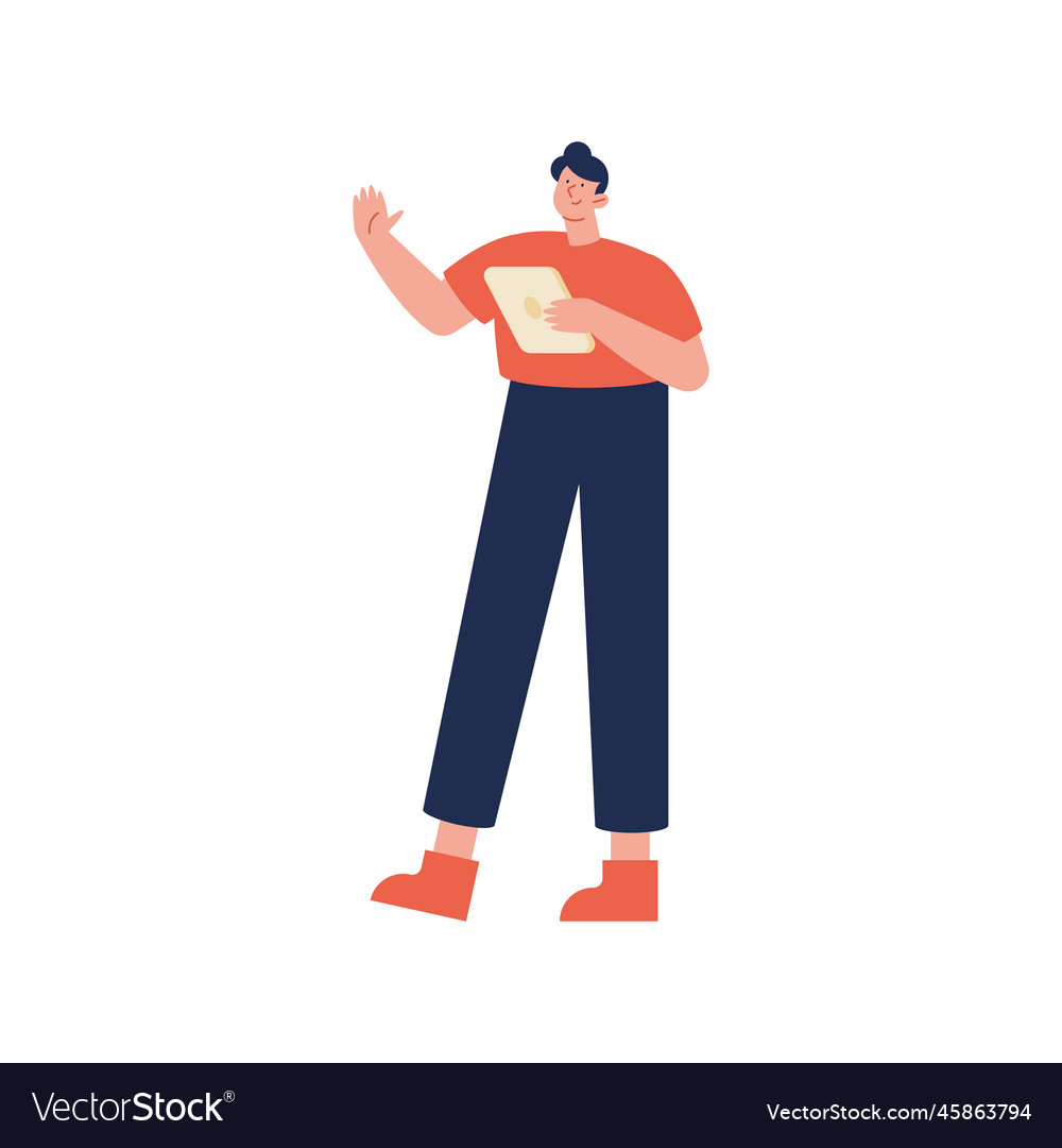 Man standing using tablet Royalty Free Vector Image