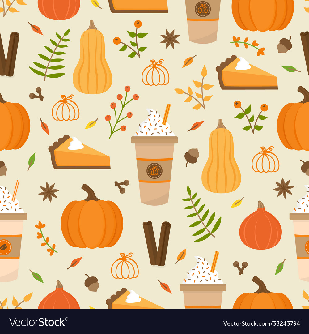 Pumpkin spice seamless pattern Royalty Free Vector Image