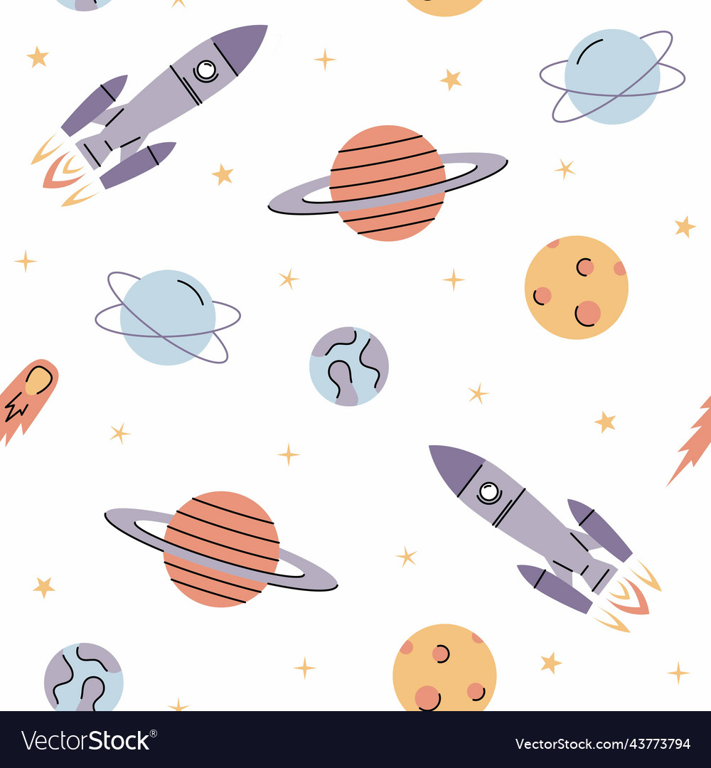 Space elements seamless pattern with rockets Vector Image