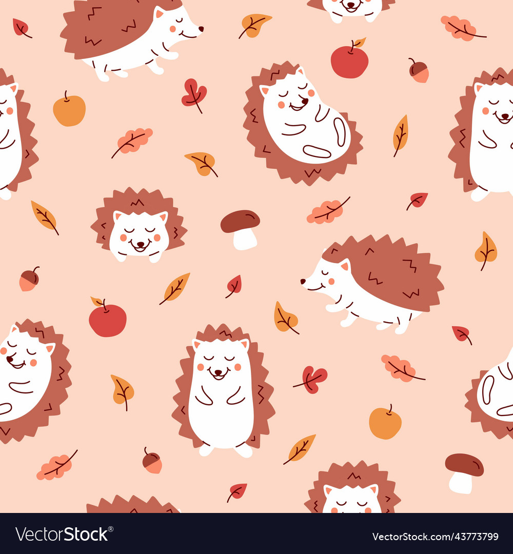 Colour seamless pattern with hedgehogs apples Vector Image Colour seamless pattern with hedgehogs apples Vector Image