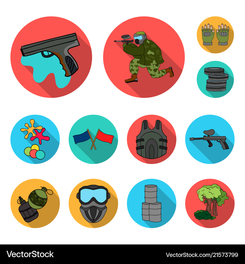 Paintball team game flat icons in set collection Vector Image