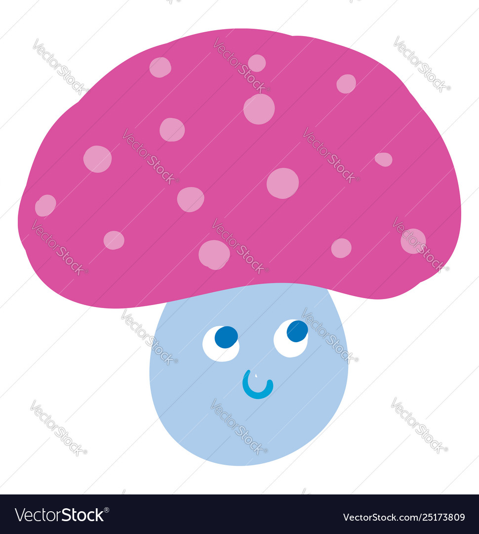 Cartoon funny happy pink mushroom or color Vector Image