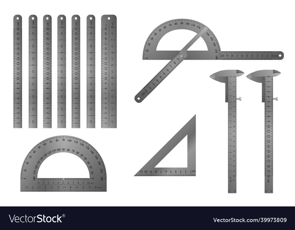 Metal protractor ruler straight and angular Vector Image