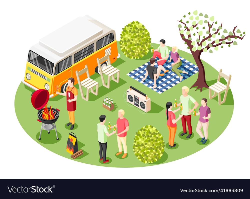 Tailgate party isometric composition Royalty Free Vector