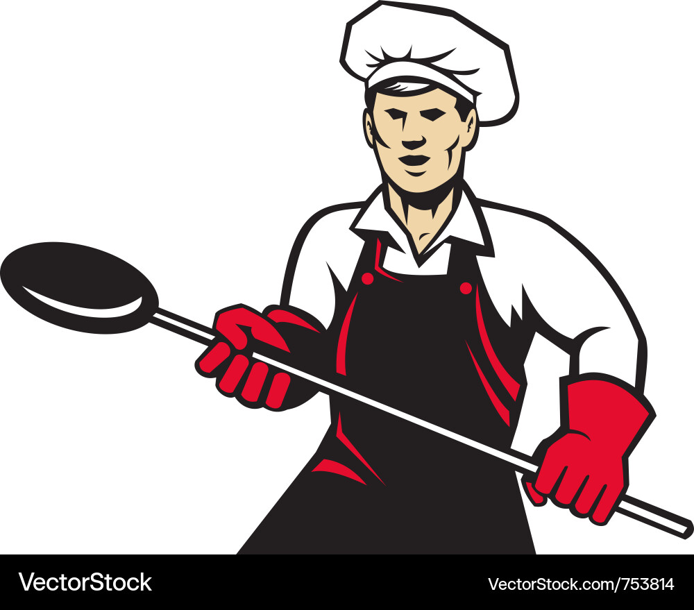 Baker holding baking pan Royalty Free Vector Image