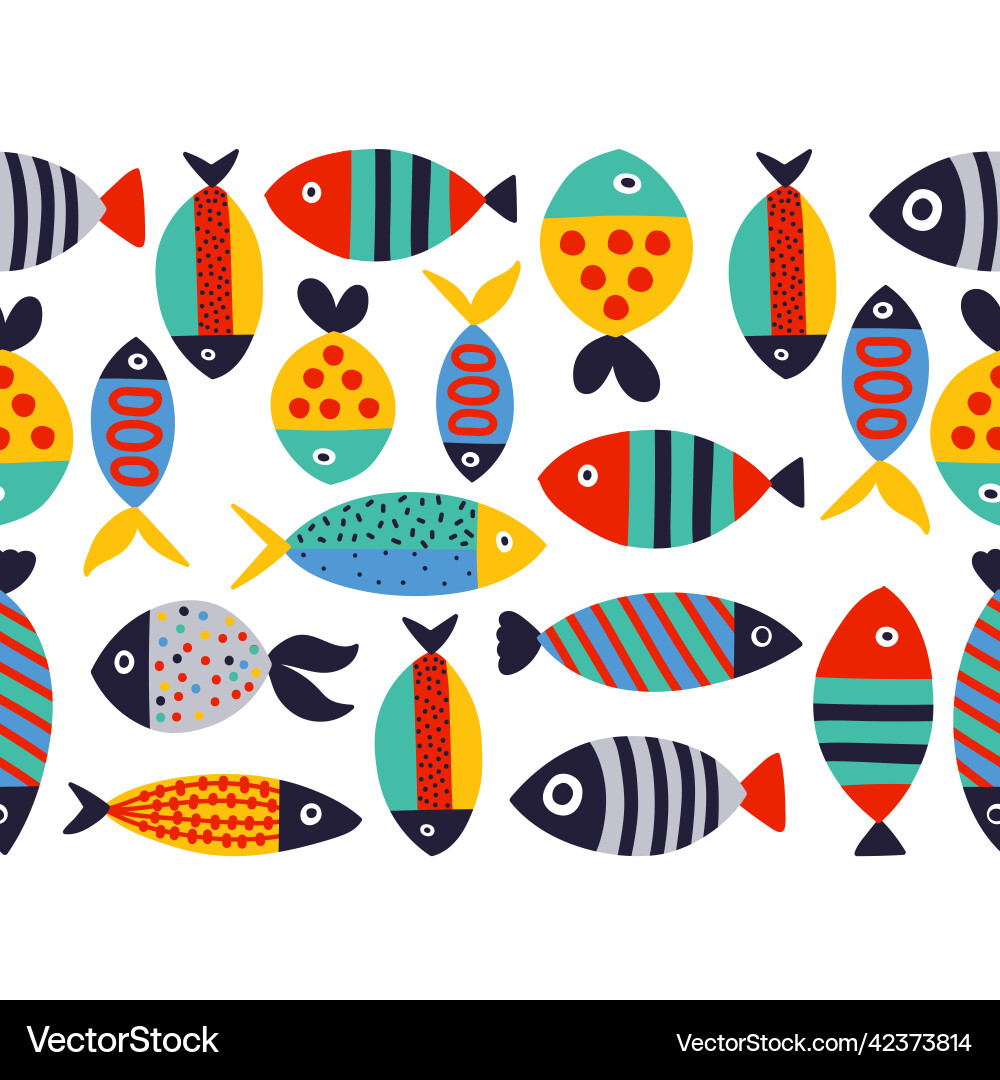 Seamless horizontal border with fish Royalty Free Vector