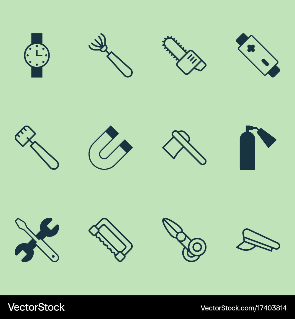 Tools icons set collection harrow clippers Vector Image