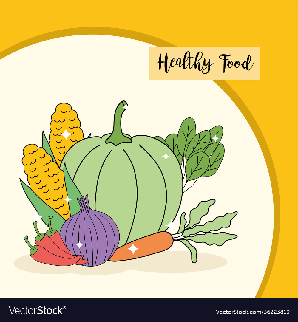 Healthy food with vegetables icon set Royalty Free Vector