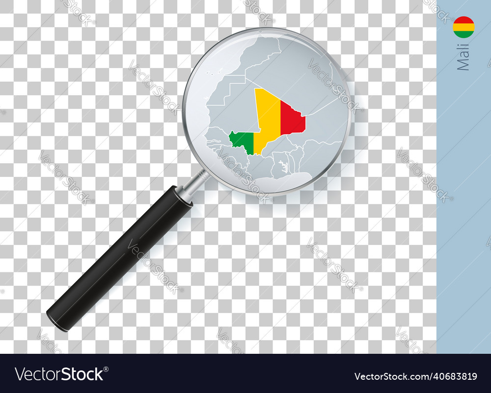 Mali map with flag in magnifying glass Royalty Free Vector