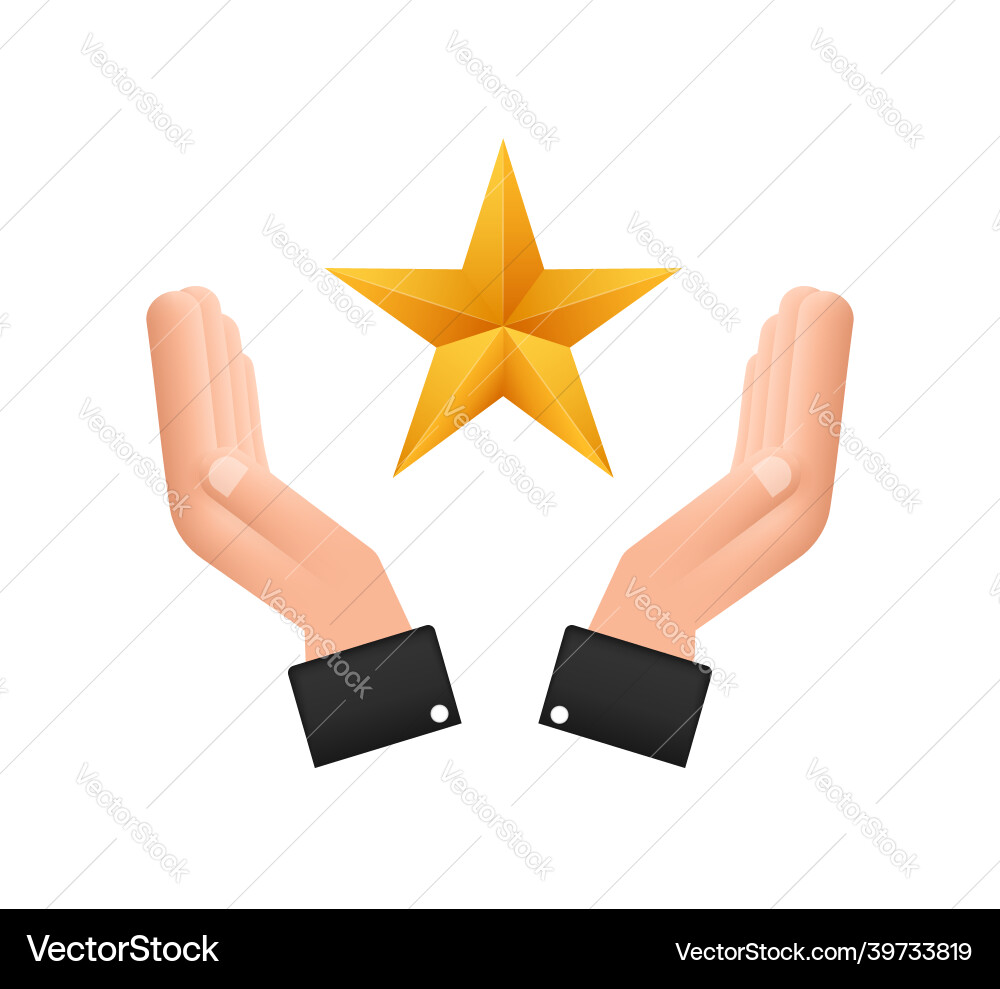 Realistic metallic golden star over hand pattern Vector Image