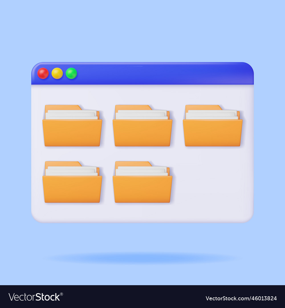 3d desktop interface window with file folder Vector Image