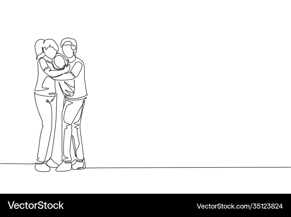 One single line drawing young happy mother Vector Image