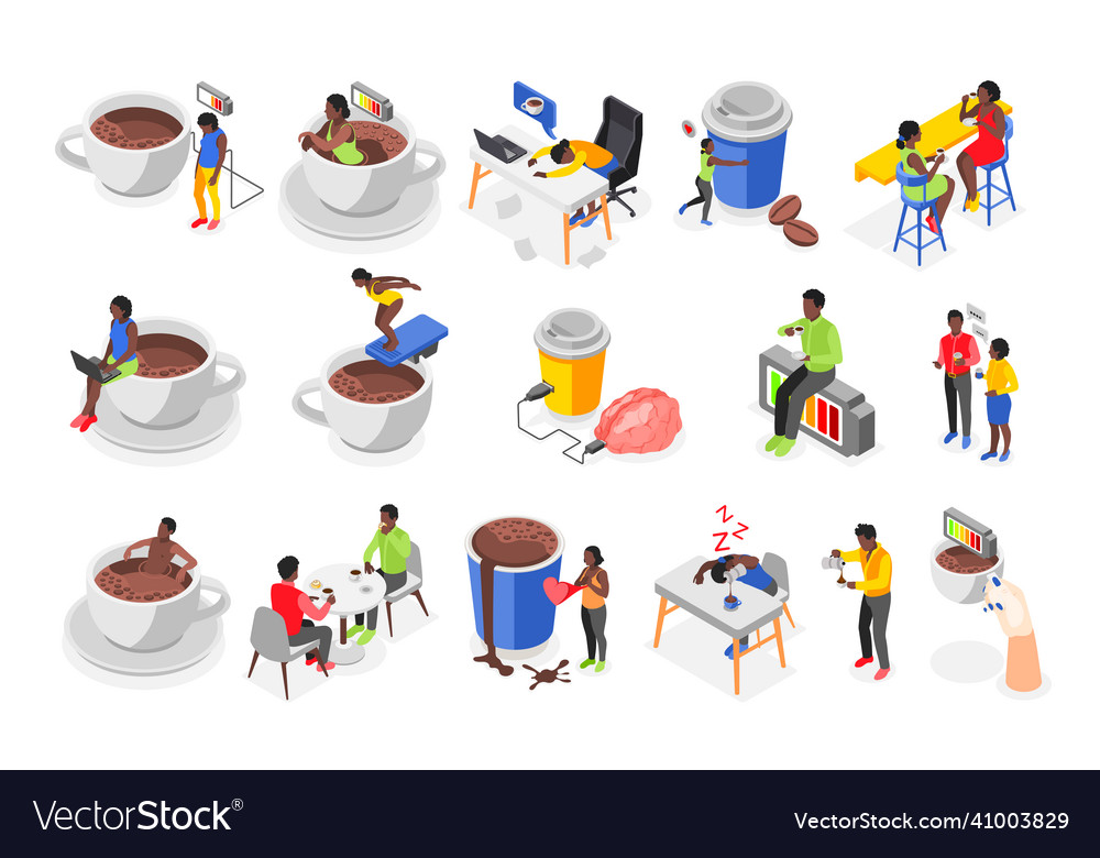 Coffee concept isometric recolor set Royalty Free Vector