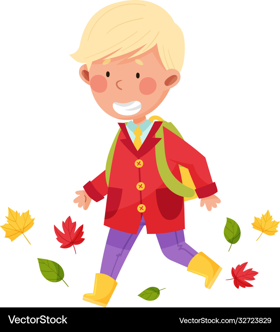Cute boy character in rubber boots and Royalty Free Vector