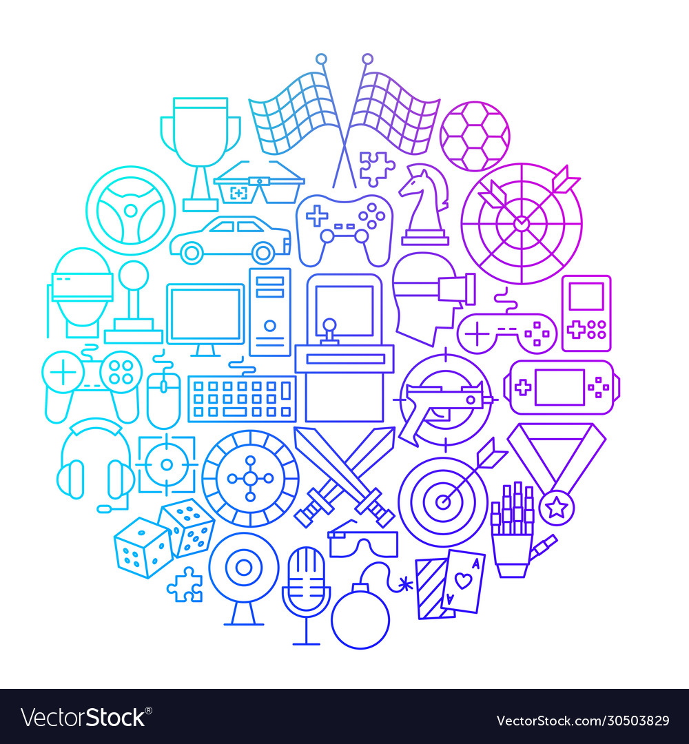 Cyber Game Line Icon Circle Design Royalty Free Vector Image