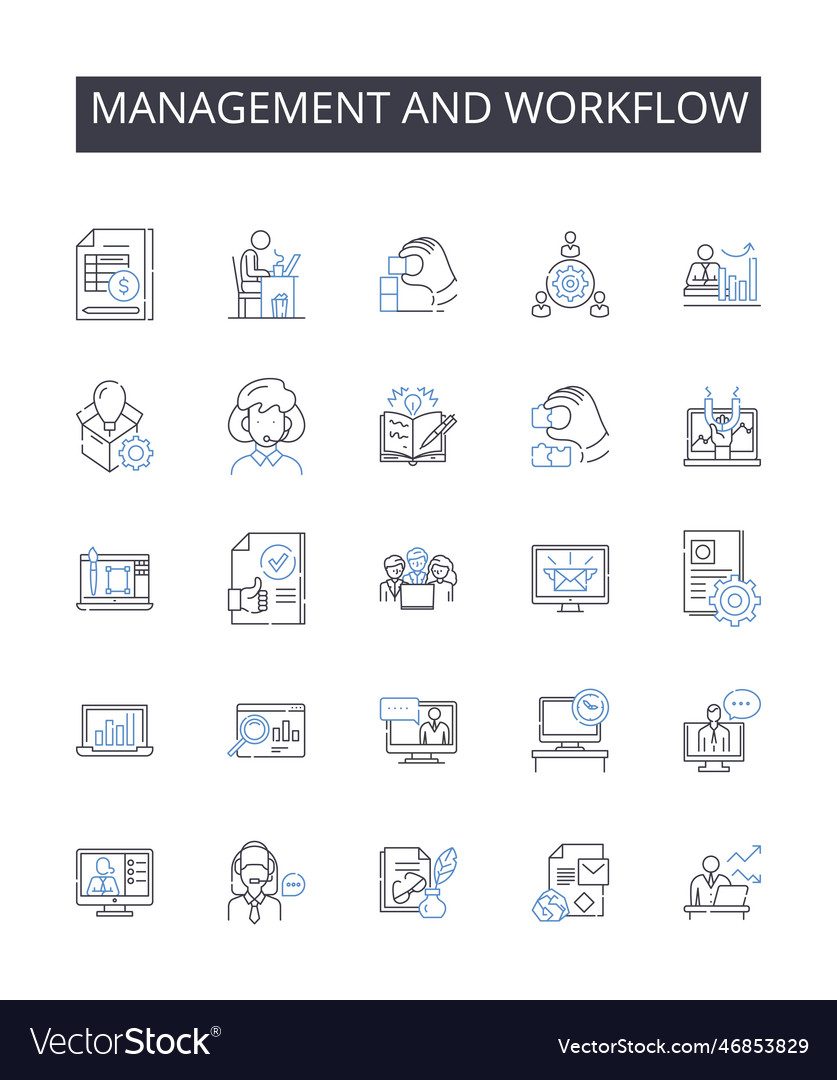 Management And Workflow Line Icons Collection Vector Image