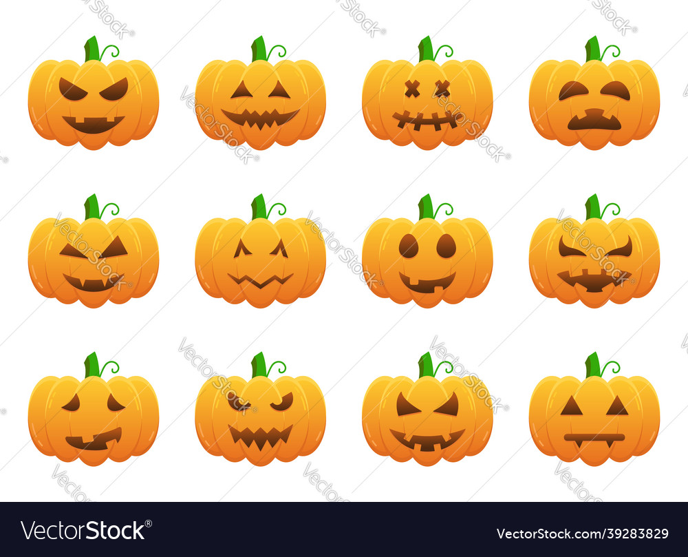 Scary and funny faces for halloween pumpkin Vector Image