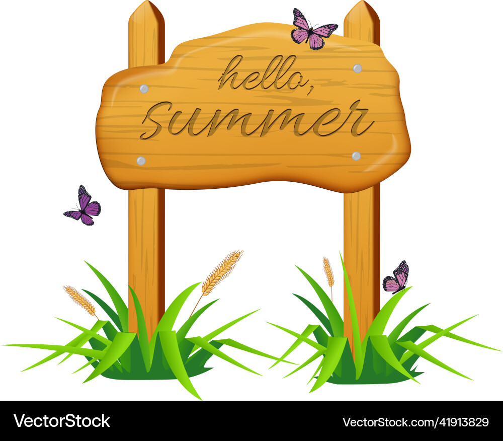 Wooden sign board with hello summer text Vector Image